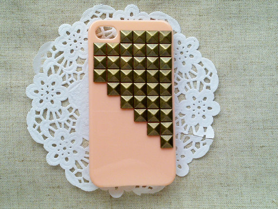 Bronze Pyramid Stud Mint Pink Hard Case Cover For Apple Iphone 4 Case ...
